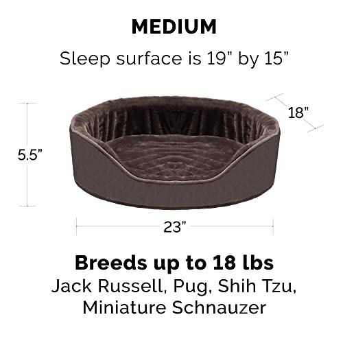Furhaven Orthopedic Dog Bed for Medium/Small Dogs w/ Removable Washable Cover, For Dogs Up to 18 lbs - Plush & Velvet Oval Lounger - Driftwood Brown, Medium