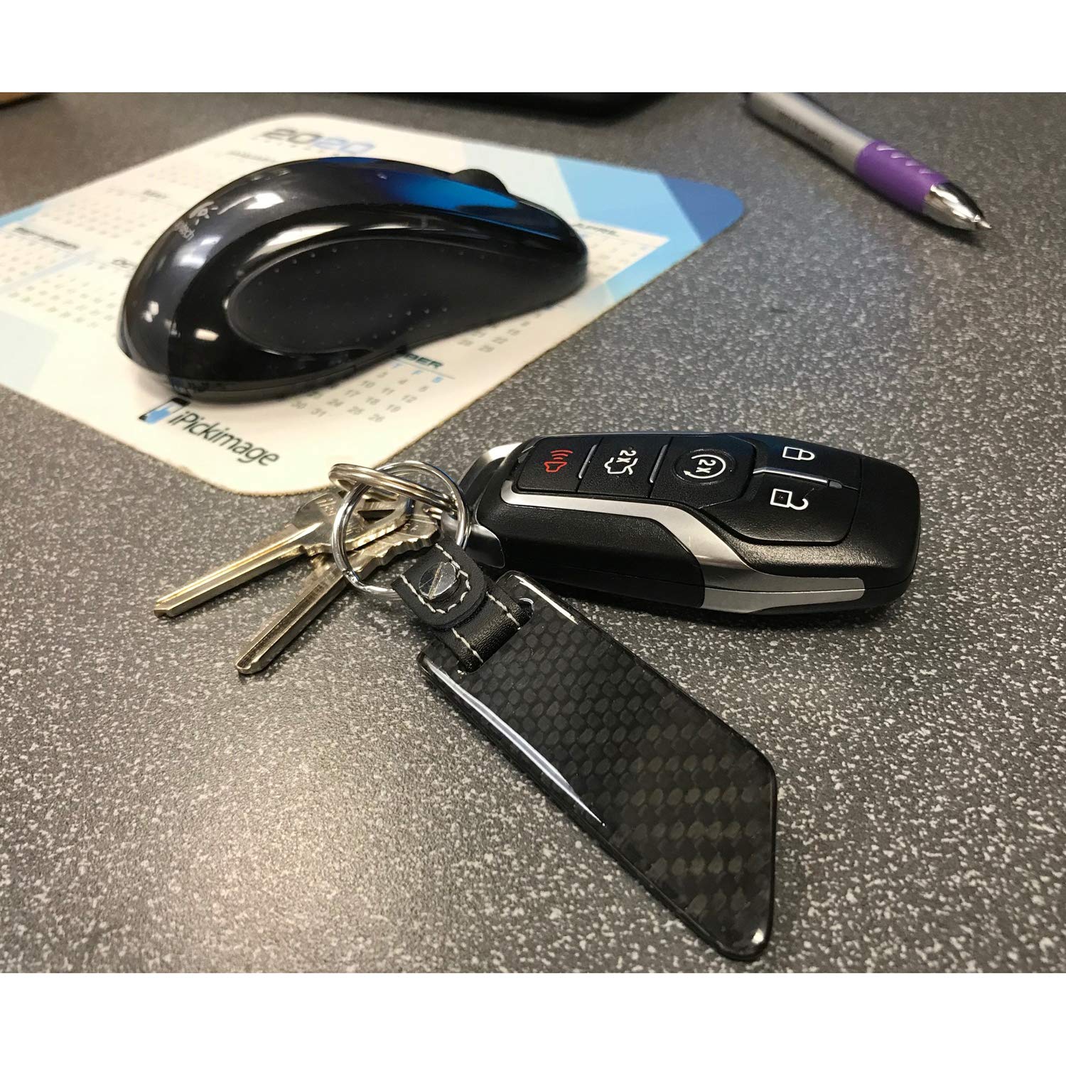 iPick Image for - Honda Civic Si Red Logo Real Carbon Fiber Blade Style with Black Leather Strap Key Chain
