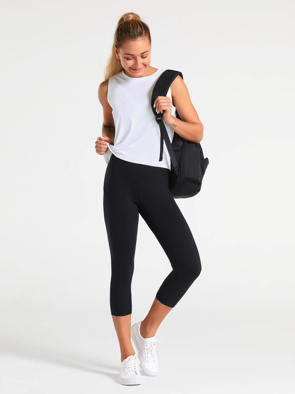 Dragon Fit Women Sleeveless Yoga Tops Workout Cool T-Shirt Running Short Tank Crop Tops (White, Medium)