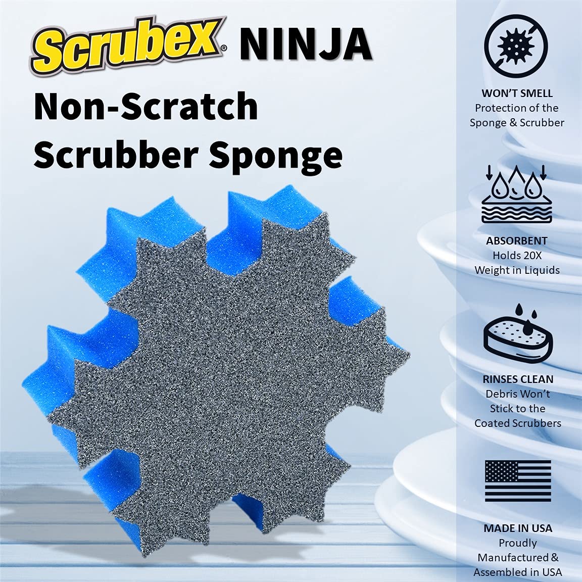Scrubex Ninja Non-Scratch Odor Resistant Scrubber Sponge, 8 Count