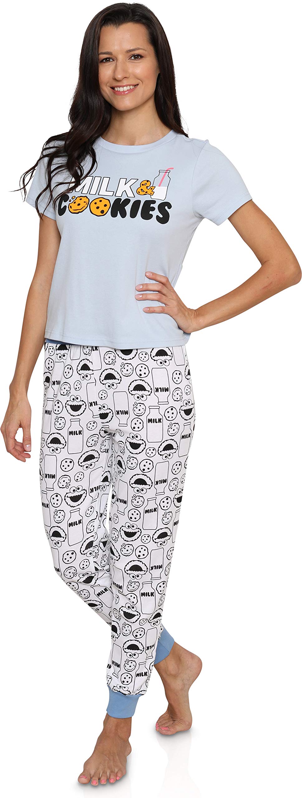 Prestigez Sesame Street Cookie Monster Women Mommy and Me 2pc Pajama Set, Blue, X-Large