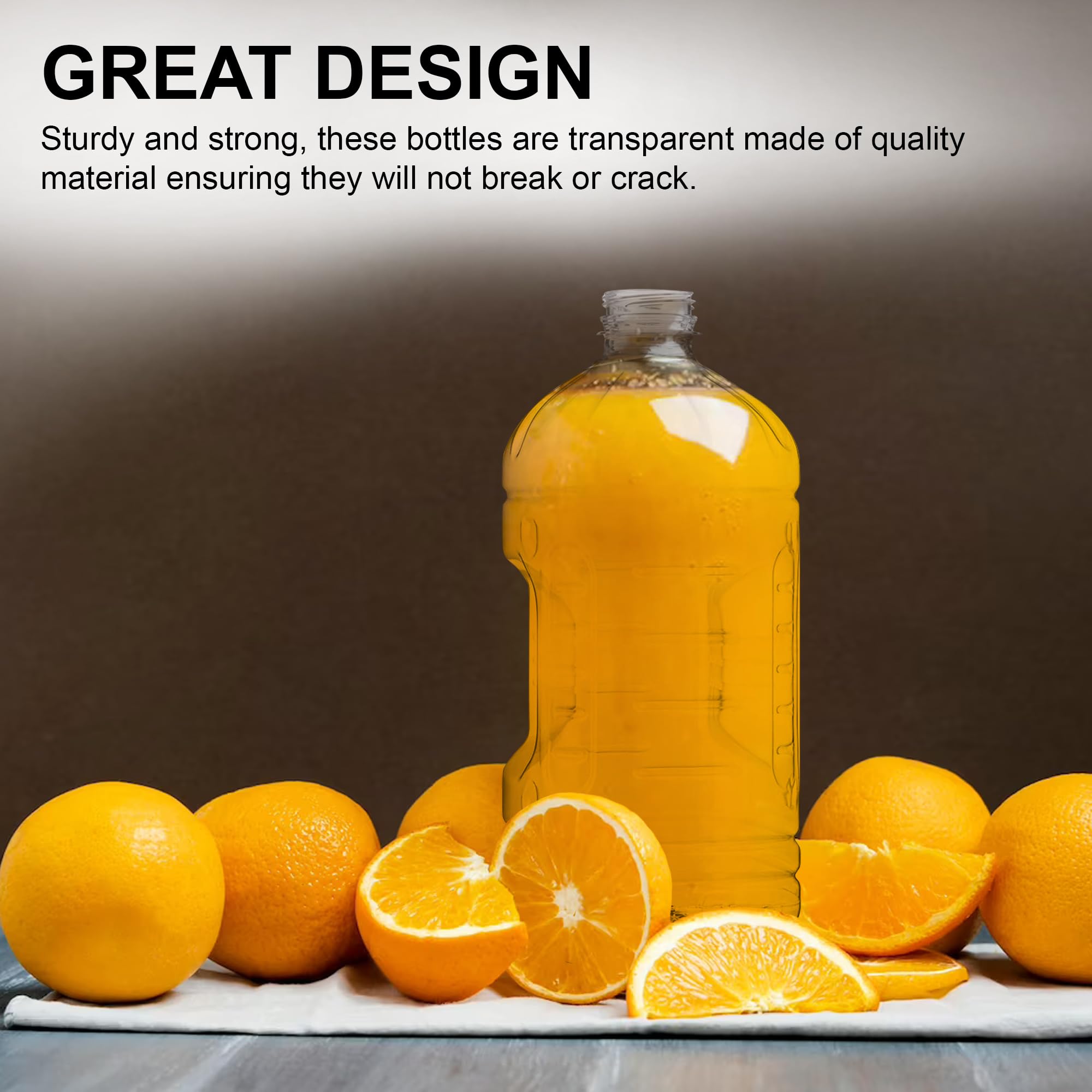 MT Products Clear PET Plastic Juice Bottles 64 oz. - Empty Container with Tamper Evident Caps (Set of 4) - Made in the USA