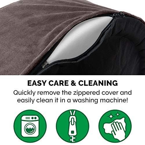 Furhaven Orthopedic Dog Bed for Medium/Small Dogs w/ Removable Washable Cover, For Dogs Up to 18 lbs - Plush & Velvet Oval Lounger - Driftwood Brown, Medium