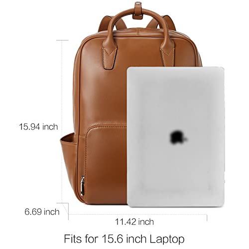BOSTANTEN Laptop Backpack for Women 15.6 inch Computer genuine leather backpack purses College Travel Daypack large satchel Brown
