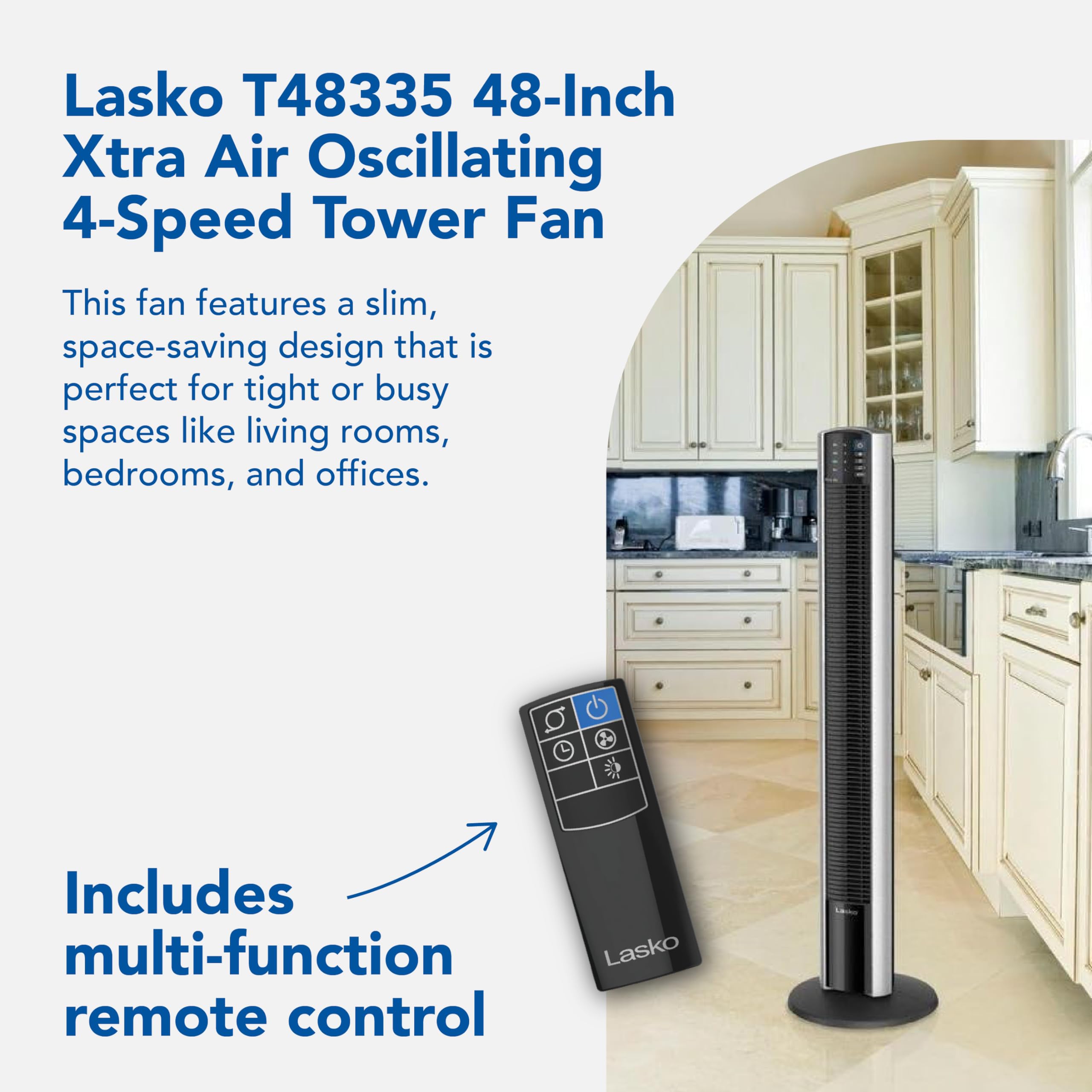 Lasko XtraAir 48-Inch Tower Fan with Remote Control, House-Fan Air Ionizer for Living Room, Bedroom, Office, and More, 2 Pack