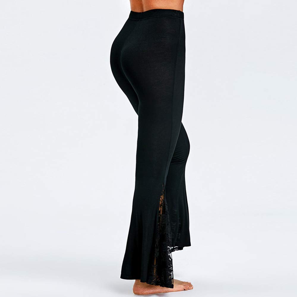 Aniywn Womens High Waist Ruffle Flare Bell Bottom Pants Casual Stretch Panel Leggings Pants Black