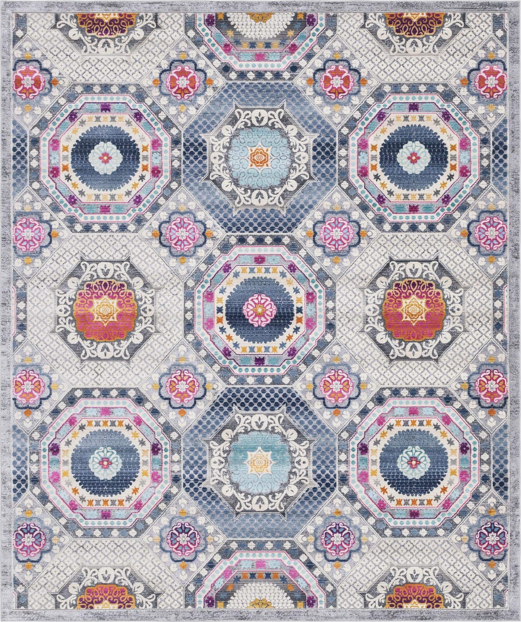Rugs.com Budapest Collection Area Rug – 8' x 10' Multi Low-Pile Rug Perfect for Living Rooms, Large Dining Rooms, Open Floorplans