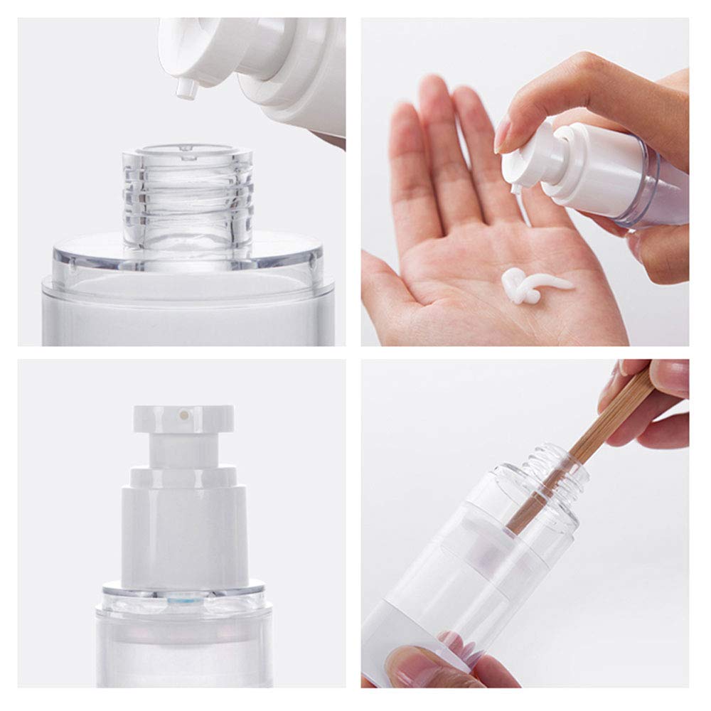 50ML / 1.7oz 6pcs Transparent Ounce Empty PS Plastic Airless Vacuum Pump Press Bottle Jar Pot Vial Container For Cosmetic Makeup Serums Cream Lotion Travel Toiletries Liquid Toner Sample