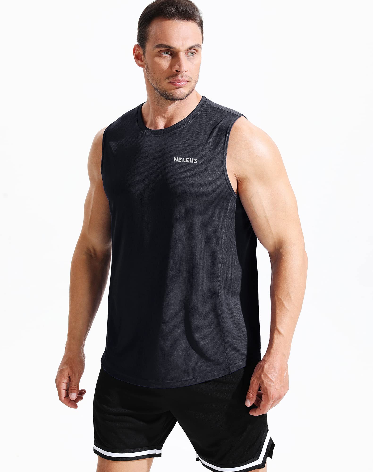 NELEUS Men's 3 Pack Muscle Workout Tank Top for Gym Running,5042,Black,Blue,red,3XL