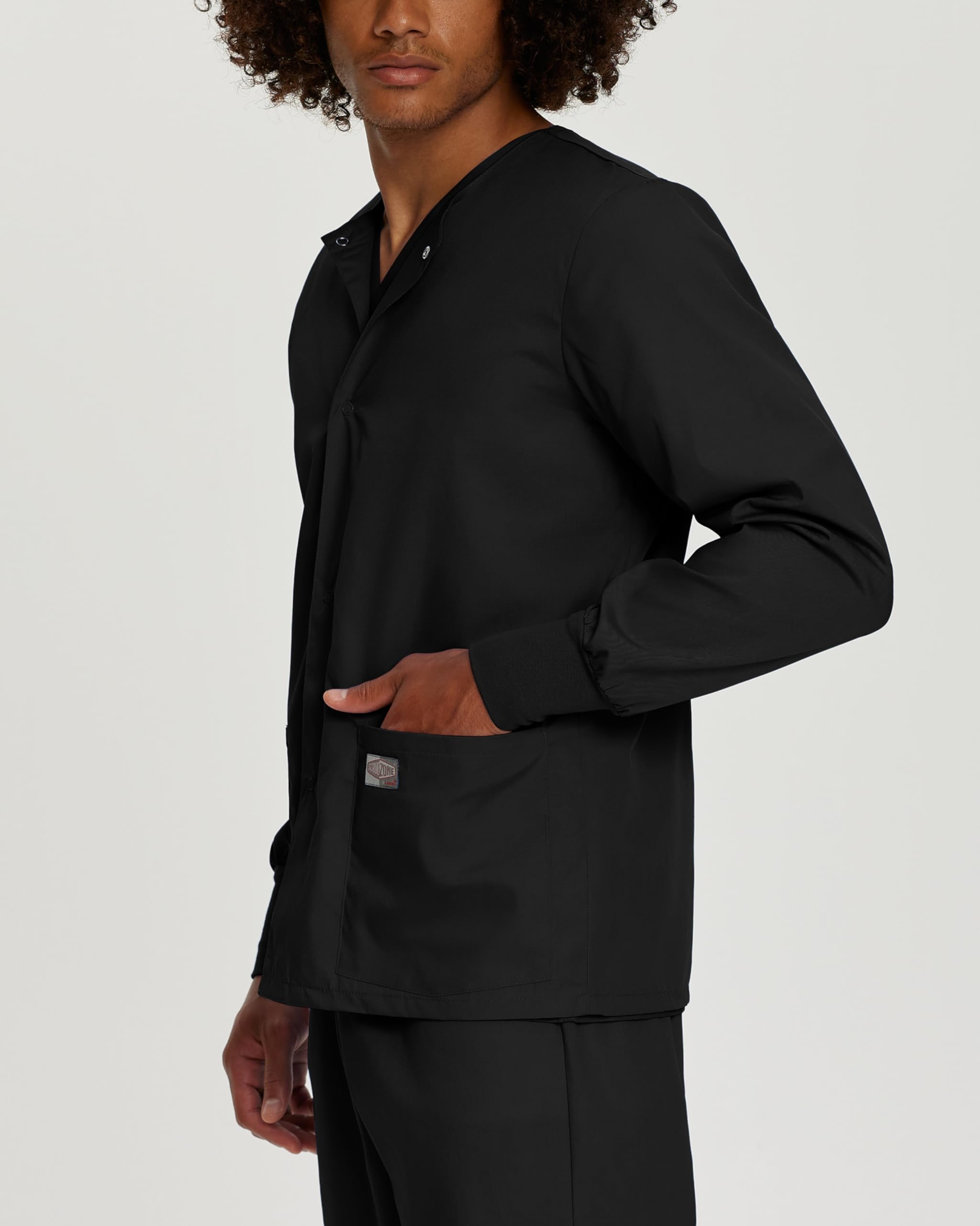 Landau Scrub Zone Unisex Relaxed Fit 2-Pocket Snap-Front Scrub Jacket 75231 Black 5XL