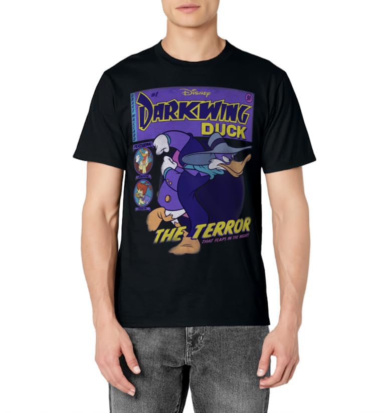 Disney Darkwing Duck Black T-Shirt: Classic Fit, Crew Neck, Adult, Short Sleeve