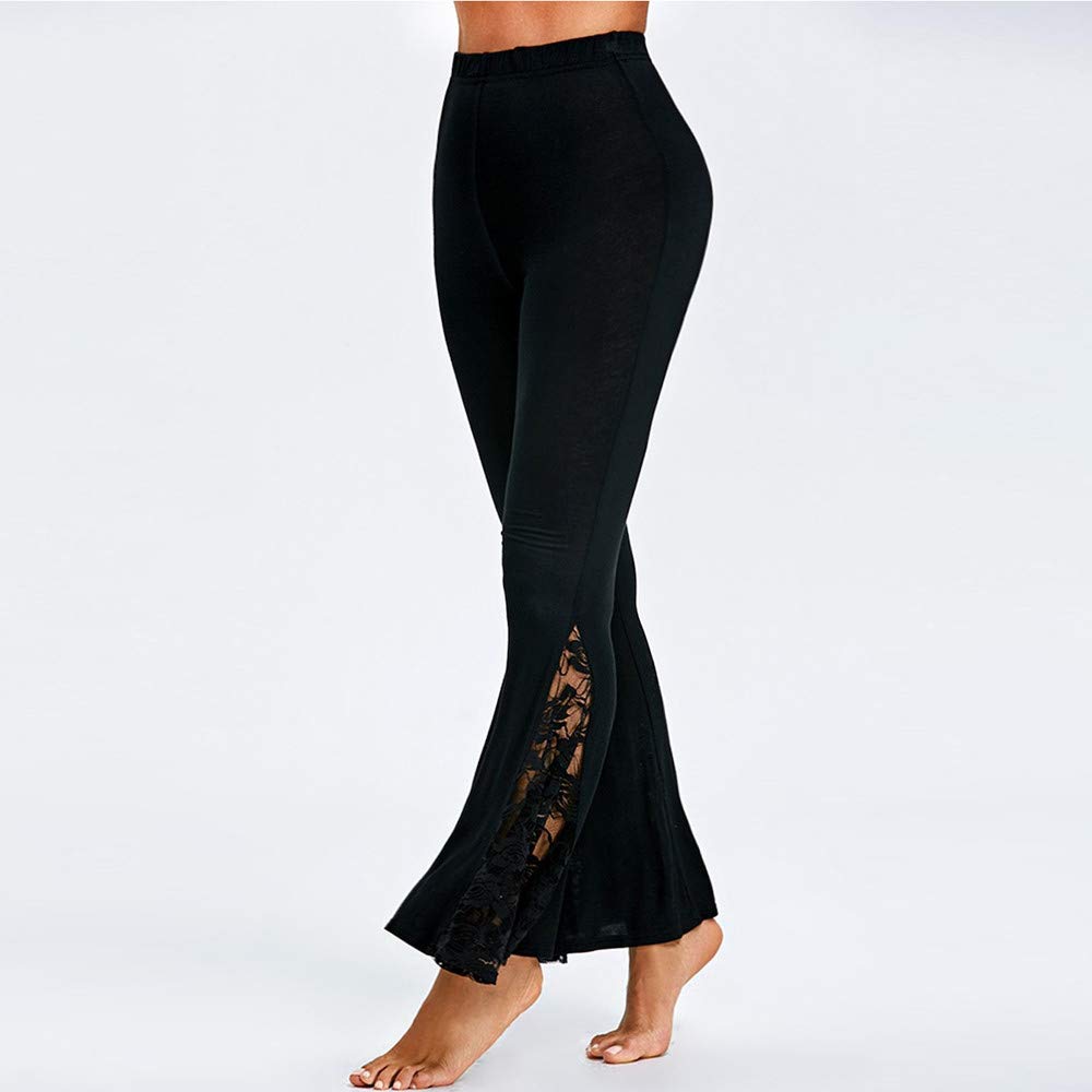 Aniywn Womens High Waist Ruffle Flare Bell Bottom Pants Casual Stretch Panel Leggings Pants Black