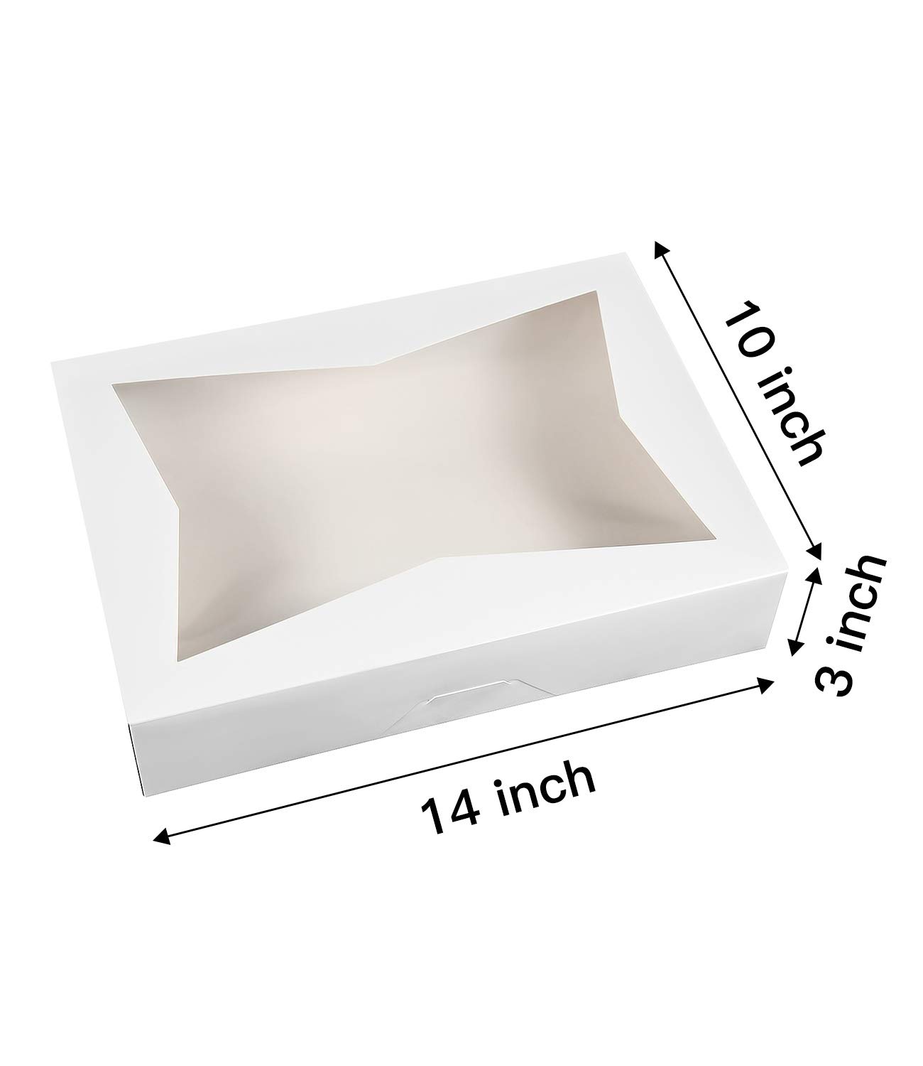 ONE MORE [15-Pack] 14 x10 x 3inch White Lock Corner Window Bakery Cookie Boxes, Large Paperboard Container with PVC Windows for Pie