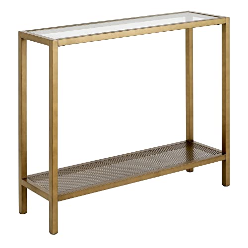Henn&Hart 36" Wide Rectangular Console Table in Brass, Entryway Table, Accent Table for Living Room, Hallway
