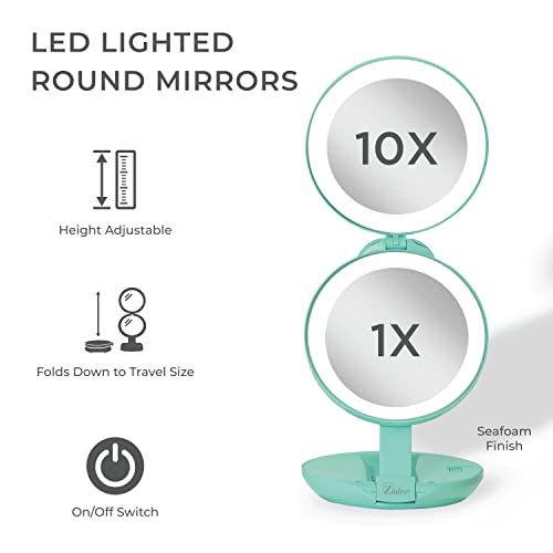 Zadro 4.5" Round LED Compact Mirror 10X/1X Travel Mirror with Lights and Magnification 3 AAA Batteries LED Makeup Mirror