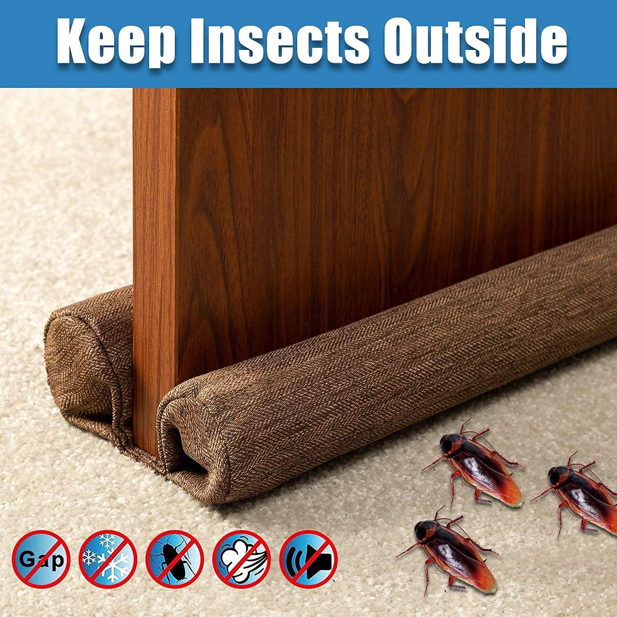 DreamQuil Under Door Draft Stopper, Gap 1.5 Inch Door Insulation - Adjustable Size 32-36 Inch (Chestnut)