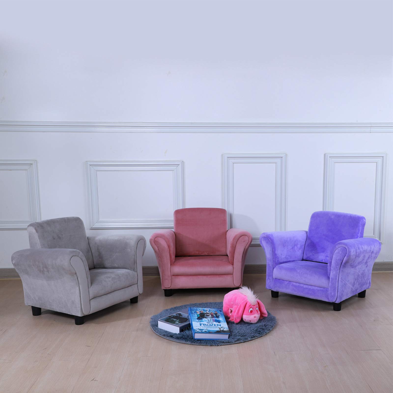 Getifun Single Kids Sofa Chair, Toddler Upholstered Sofa Couch with Wooden Frame and Velvet for Girls & Boys (Pink)