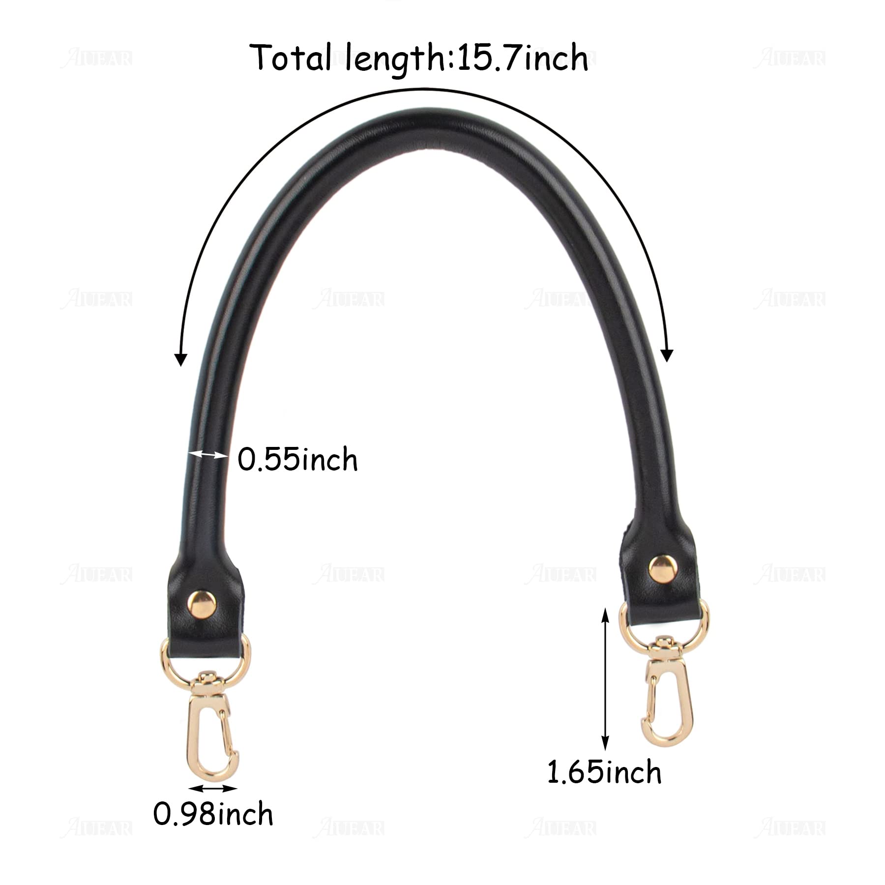 AUEAR, Leather Replacement Handles Purses Straps Black Handbag Strap with Gold Lobster Buckles for Small Handmade Straw Bag (15.7 Inches, Style A, 2 Pack)