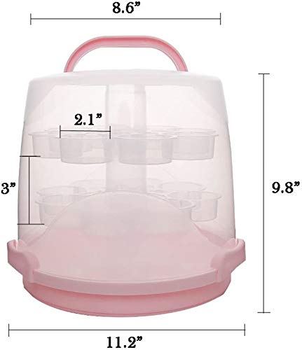 3-Tier Cake Carrier Cupcake Muffin Holder with Collapsible Handles - 11.2", Pink