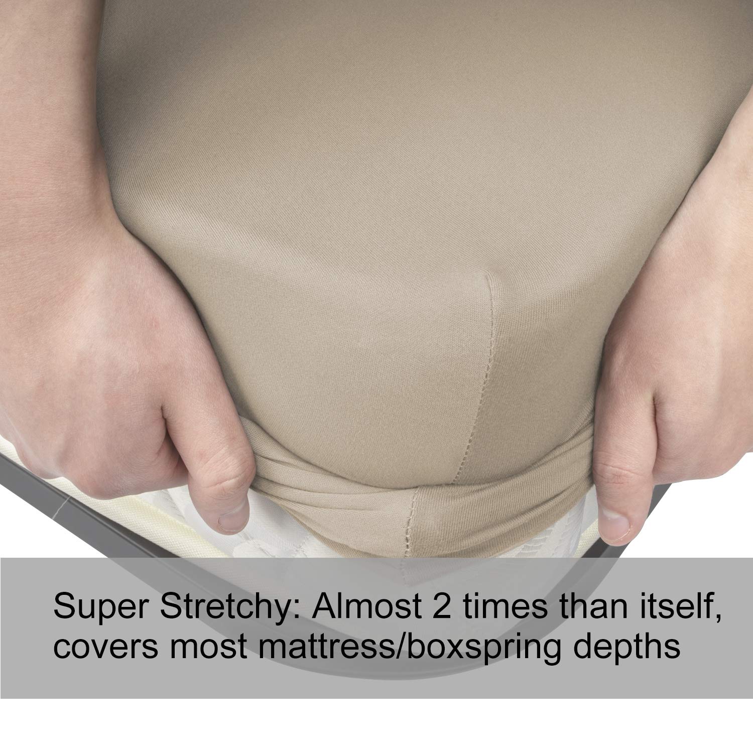 Twin Size Fitted Sheet Only - 4-Way Stretch Knit, Snug Fit, Wrinkle Free & Stay in Place, No More Slipping Off for Mattress, Soft & Comfortable - Taupe, Twin