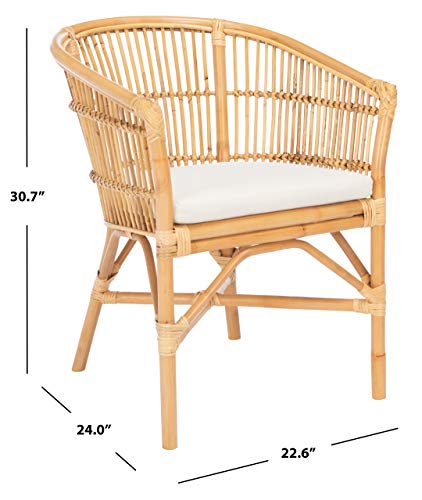SAFAVIEH Home Collection Olivia Rattan Cushion Accent Chair, Natural/White