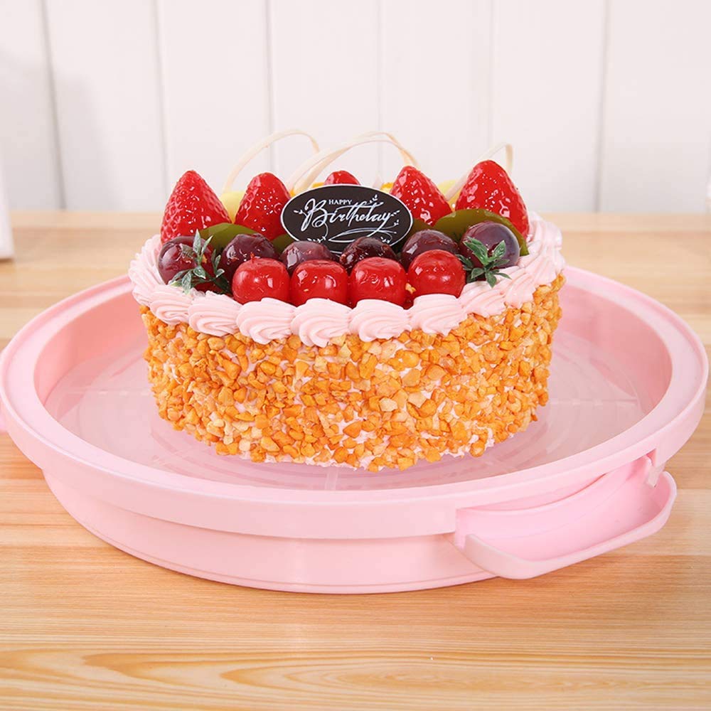 3-Tier Cake Carrier Cupcake Muffin Holder with Collapsible Handles - 11.2", Pink