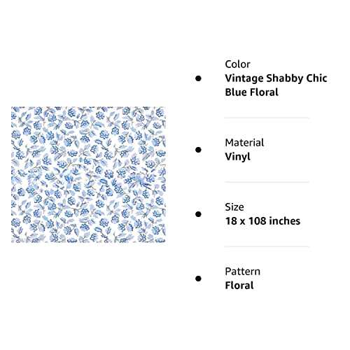 Vintage Self-Adhesive Vinyl Contact Paper for Shelf Liner, Drawer Liner and Arts and Crafts Projects 9 Feet by 18 Inches (Vintage Shabby Chic Blue Floral Pattern)