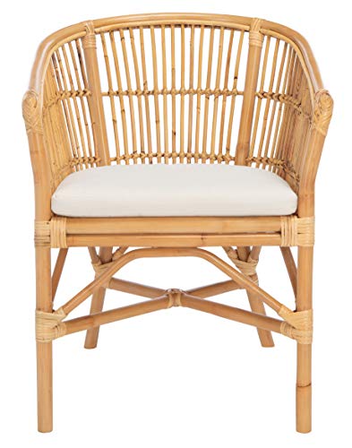 SAFAVIEH Home Collection Olivia Rattan Cushion Accent Chair, Natural/White