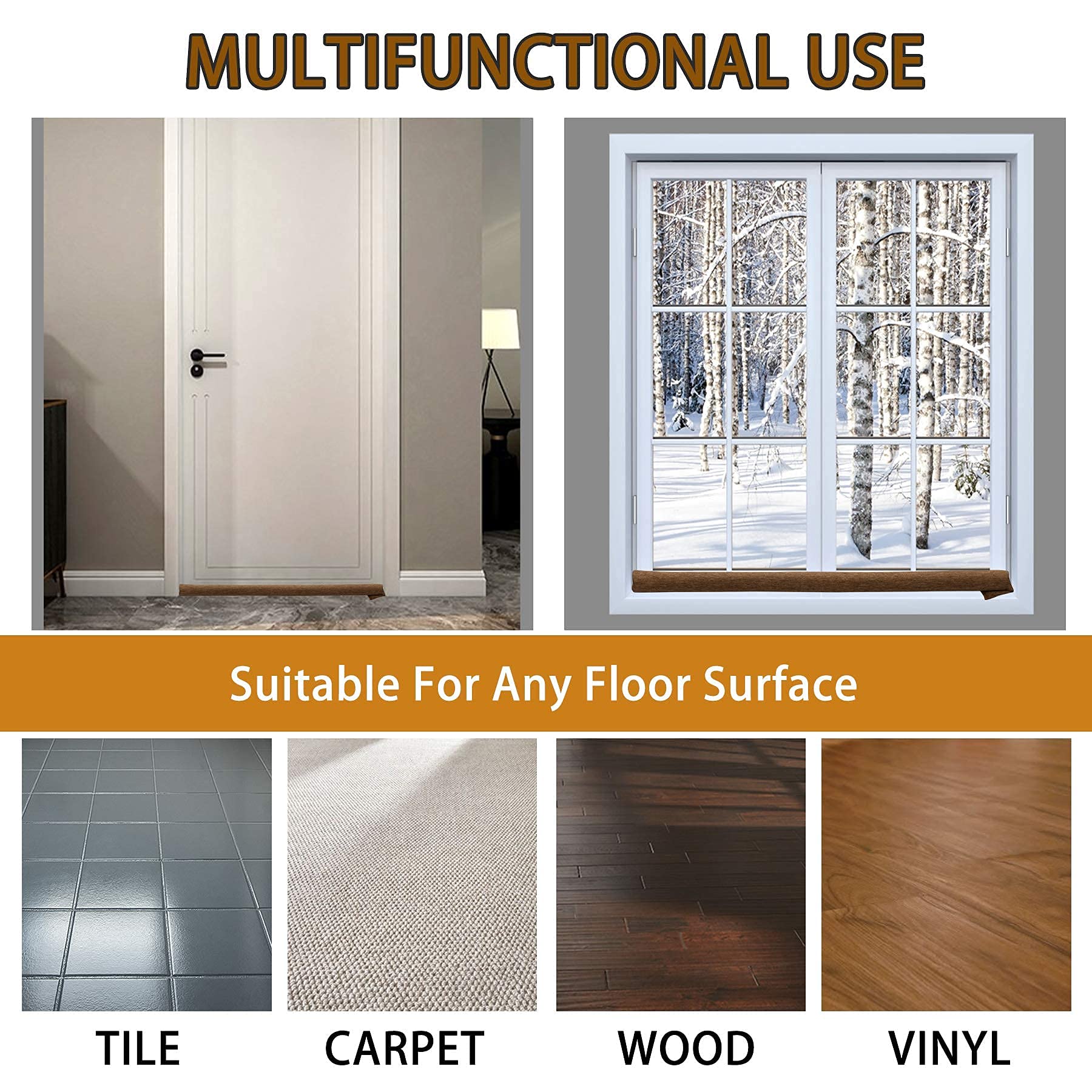 DreamQuil Under Door Draft Stopper, Gap 1.5 Inch Door Insulation - Adjustable Size 32-36 Inch (Chestnut)
