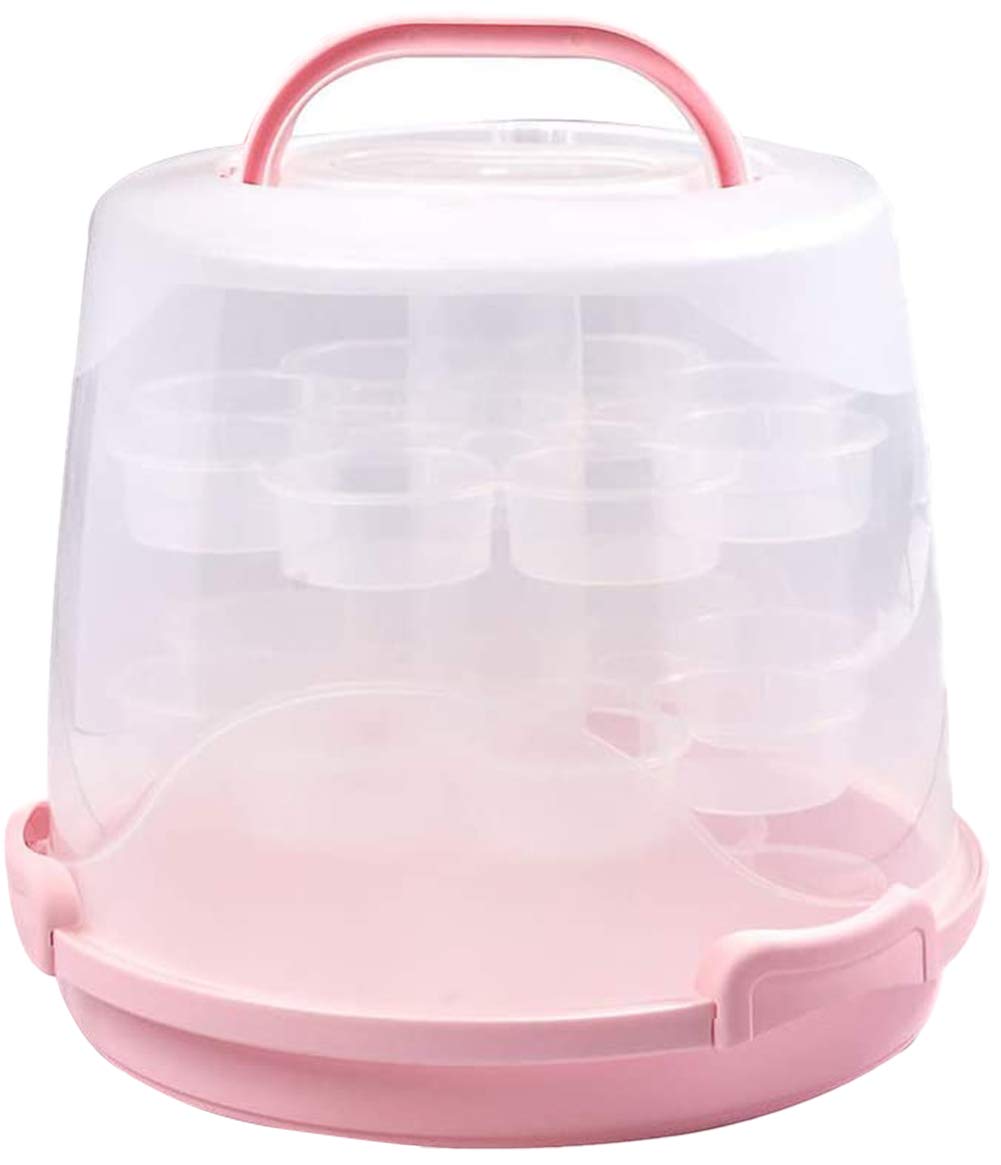 3-Tier Cake Carrier Cupcake Muffin Holder with Collapsible Handles - 11.2", Pink