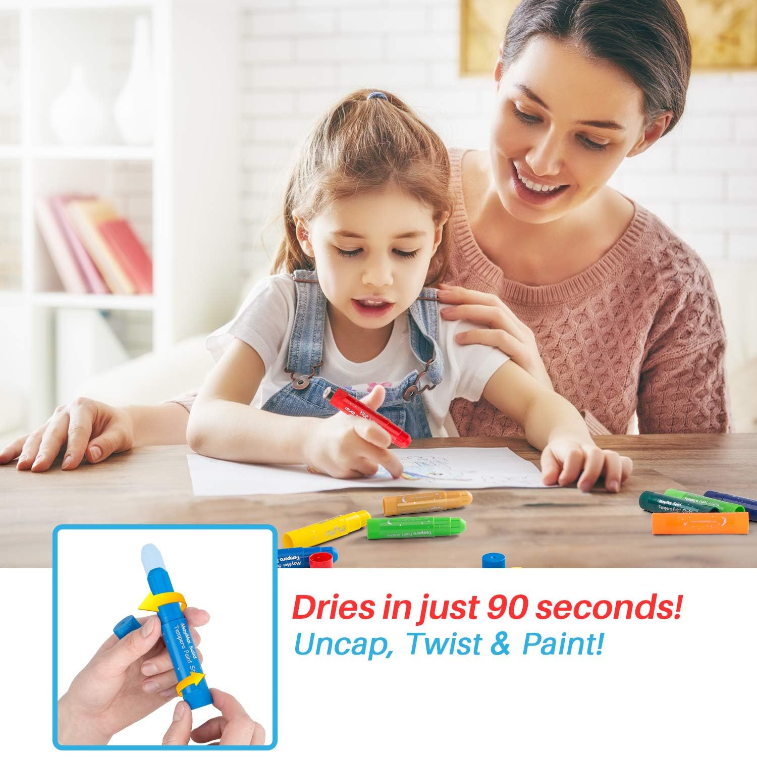 MayMoi Tempera Paint Sticks, Bright Colors Tempera Paint Sticks Quick Drying, Easy to Color and Washable Paint Crayons for Kids and Students (12 Colors)