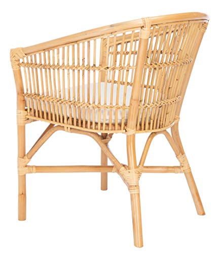 SAFAVIEH Home Collection Olivia Rattan Cushion Accent Chair, Natural/White