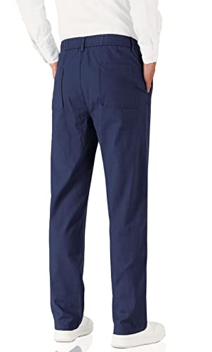 Soojun Men's Relaxed Fit Elastic Waist Drawstring Cotton Linen Pants, Navy, 30W x 32L