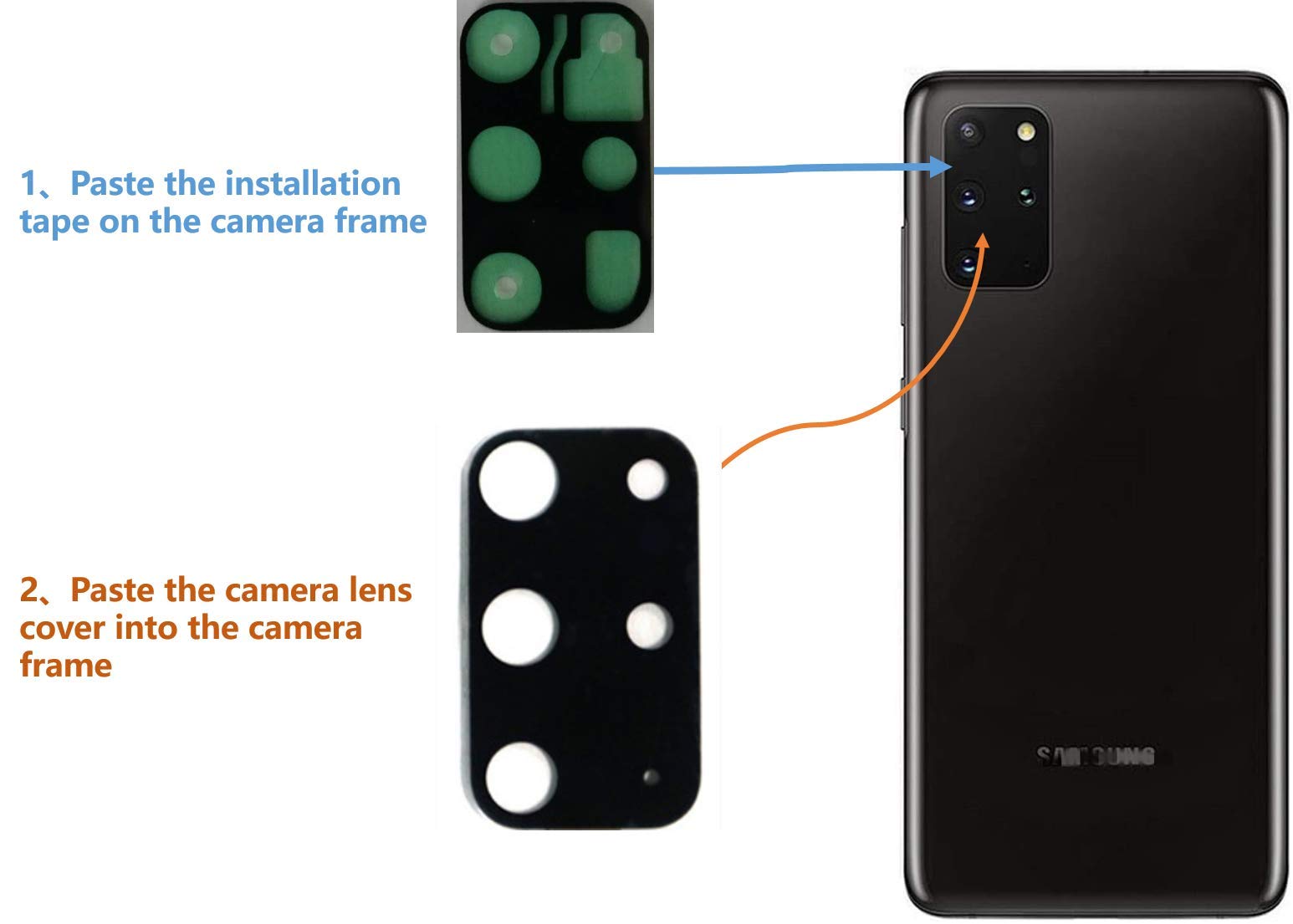 2 Pieces Galaxy S20 Plus 5G Rear Back Camera Glass Lens Cover Replacement for Samsung Galaxy S20 Plus 5G (All Carriers) with Tape Pre-Installed +Repair Tools (S20 Plus)(Black)