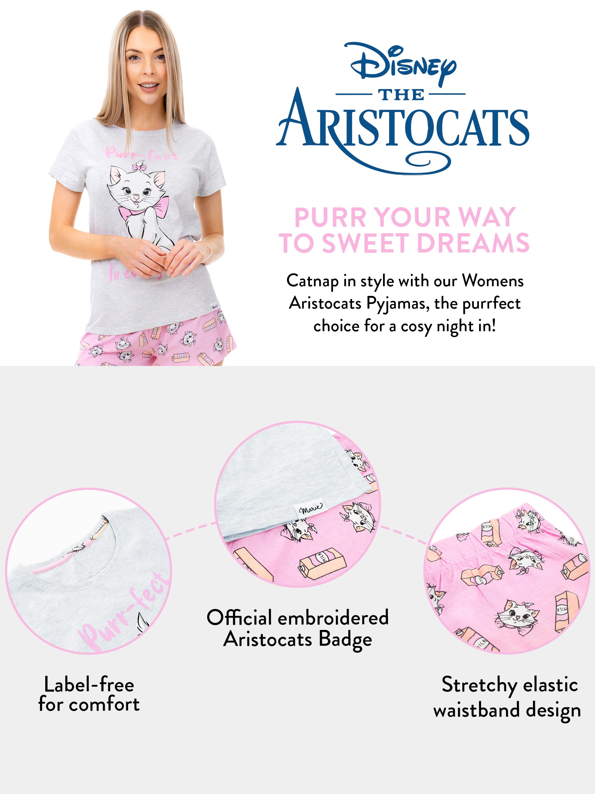 Disney Pajama for Women | Ladies Aristocats Pajamas | Cotton Short PJ Set Grey Medium