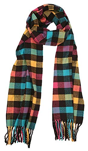 Cashmere Feel Soft Plaid Shawl Premium Quality Scarf with Fringes for women (Multi-Buffalo)
