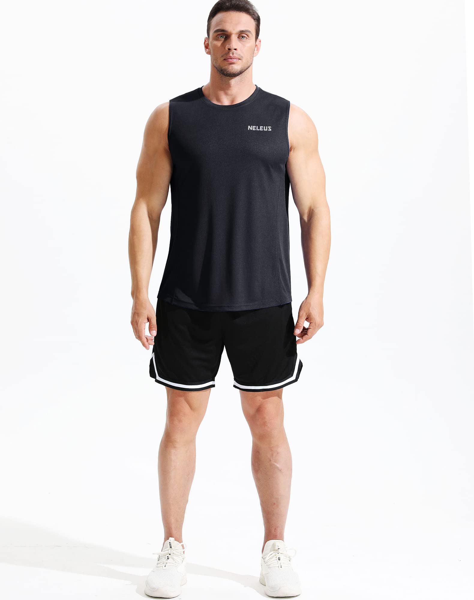 NELEUS Men's 3 Pack Muscle Workout Tank Top for Gym Running,5042,Black,Blue,red,3XL