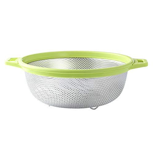 Stainless Steel Colander With Handle and Legs, Large Metal Green Strainer for Pasta, Spaghetti, Berry, Veggies, Fruits, Noodles, Salads, 5-quart 10.5β Kitchen Food Mesh Colander, Dishwasher Safe