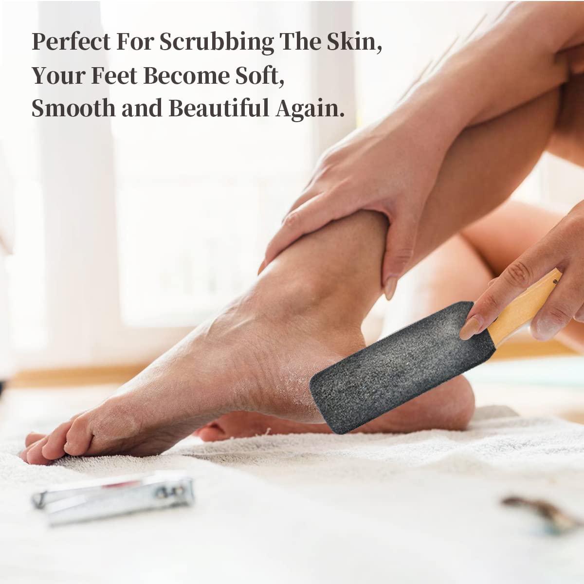 Pumice Stone Foot File (2-Pack), Wooden Handle Foot Scrubber & Callus Remover for Dry, Rough Skin and Corns Pedicure