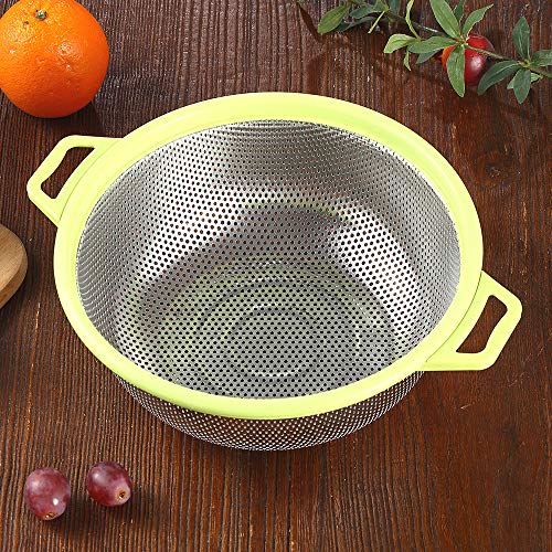 Stainless Steel Colander With Handle and Legs, Large Metal Green Strainer for Pasta, Spaghetti, Berry, Veggies, Fruits, Noodles, Salads, 5-quart 10.5β Kitchen Food Mesh Colander, Dishwasher Safe