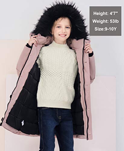 maoo garden Girls Winter Coats Heavyweight Waterproof Jacket Mid-Length Fur Hooded Parka 2017 Pink 5-6Y