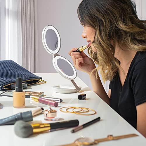 Zadro 4.5" Round LED Compact Mirror 10X/1X Travel Mirror with Lights and Magnification 3 AAA Batteries LED Makeup Mirror