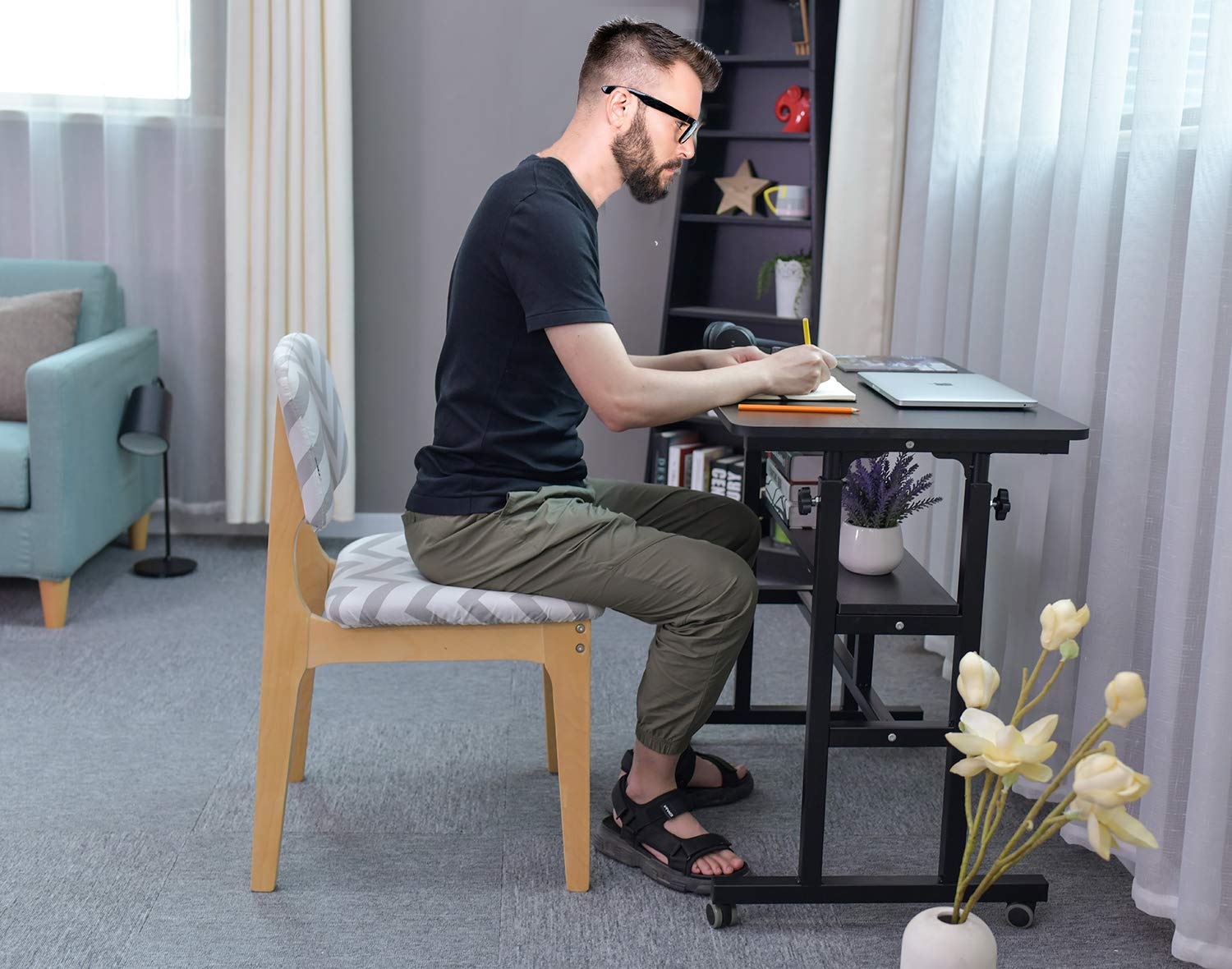 AIZ Mobile Standing Desk, Adjustable Computer Desk Rolling Laptop Cart on Wheels Home Office Computer Workstation, Portable Laptop Stand Tall Table for Standing or Sitting, Black 31.5" x 19.7"