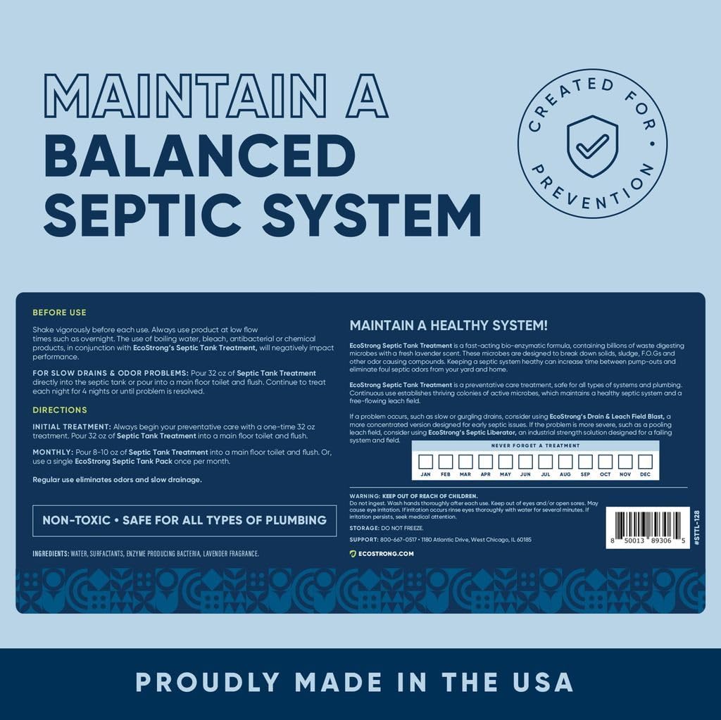 Septic Tank Treatment -1 Gallon Professional Grade Liquid | Live Bacteria & Enzyme Formula - Erase Septic Odor & Prevent Septic Backups