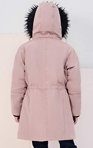 maoo garden Girls Winter Coats Heavyweight Waterproof Jacket Mid-Length Fur Hooded Parka 2017 Pink 5-6Y