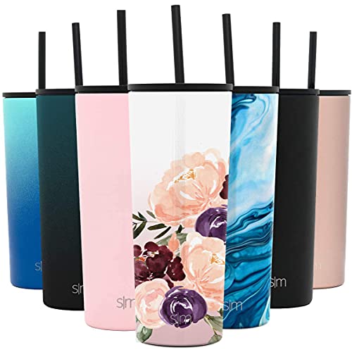 Simple Modern Insulated Tumbler with Lid and Straw | Iced Coffee Cup Reusable Stainless Steel Water Bottle Travel Mug | Spring Break Gifts For Her & Him | Classic Collection | 24oz | Pretty in Floral