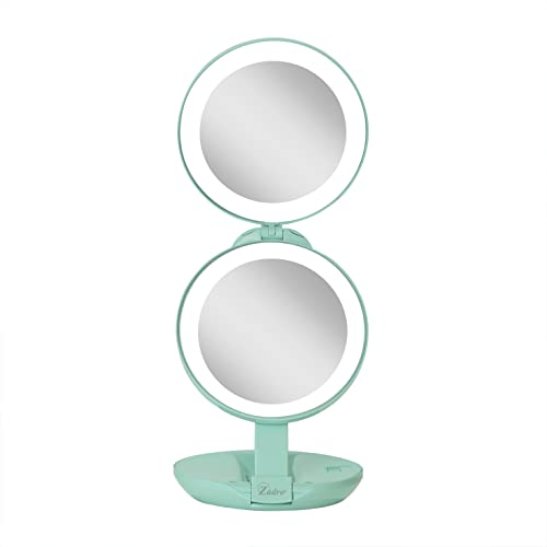 Zadro 4.5" Round LED Compact Mirror 10X/1X Travel Mirror with Lights and Magnification 3 AAA Batteries LED Makeup Mirror