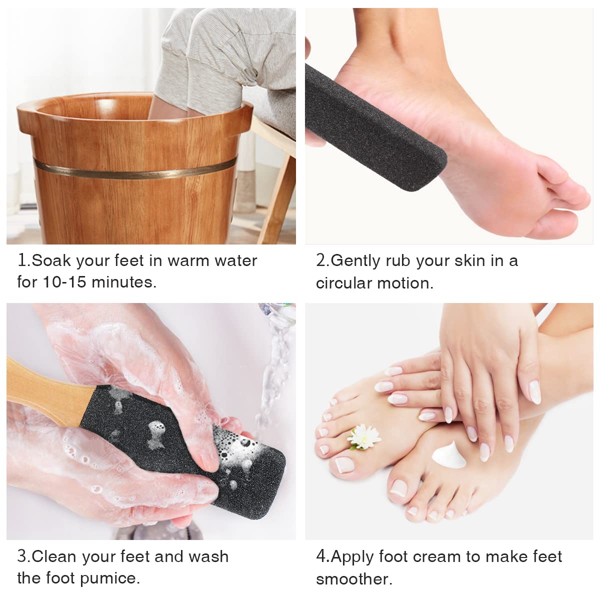 Pumice Stone Foot File (2-Pack), Wooden Handle Foot Scrubber & Callus Remover for Dry, Rough Skin and Corns Pedicure