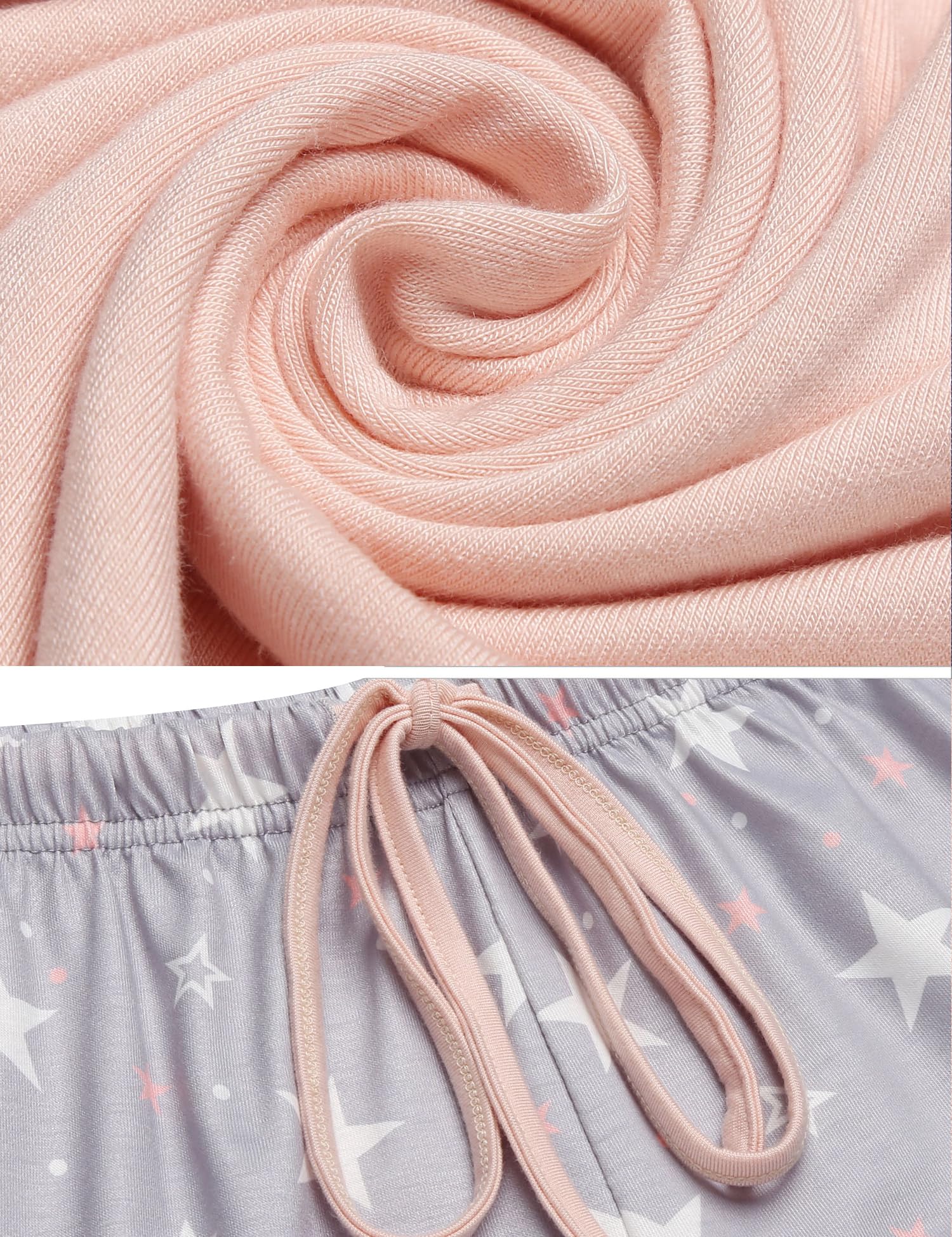 Ekouaer Women Pajama Set Casual Short Set Pink and White Star Medium