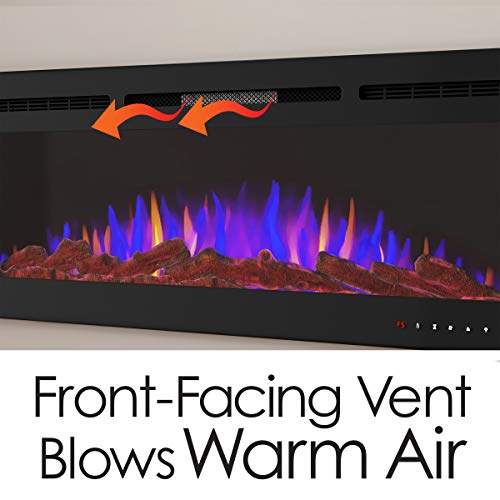 Northwest 36-Inch Electric Fireplace - Wall Mount or Recessed Heater with Front Vent, LED Colors, Brightness and Media Options, and Remote (Black)